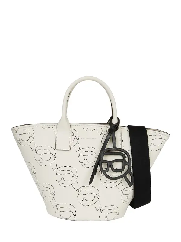 Karl Lagerfeld Ikon Perforated Leather Tote Bag - White