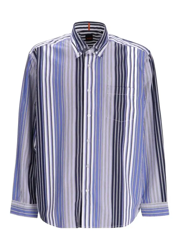 BOSS Lambey Striped Cotton Shirt - Blue