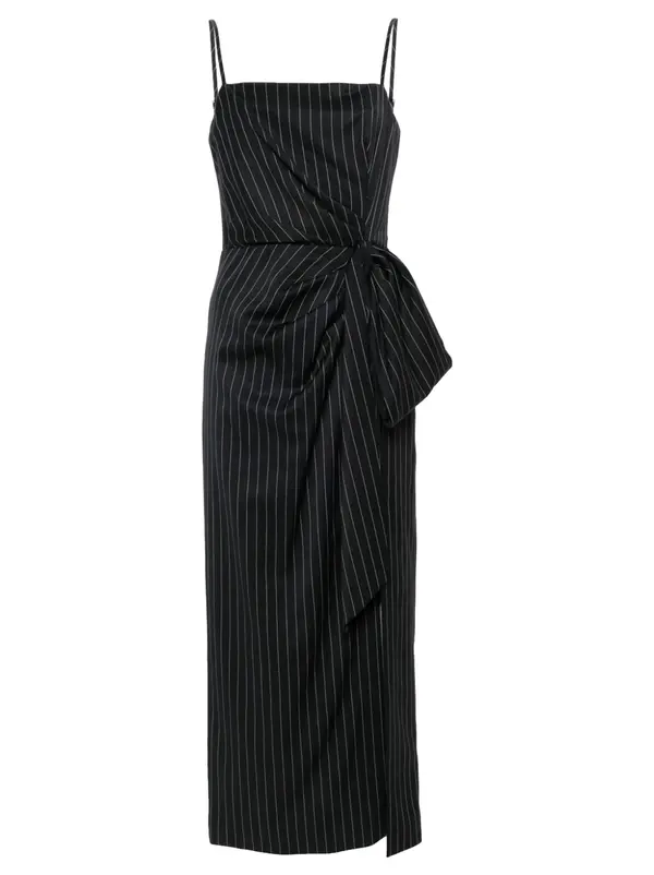 MSGM Pinstripe Knot Detail Midi Dress - Blue