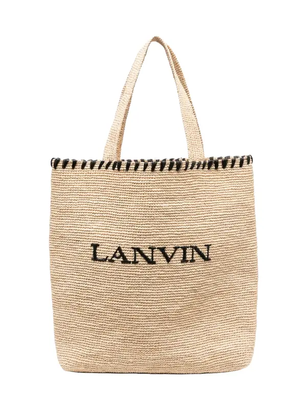 LANVIN Logo-embroidered Raffia Tote - Neutrals