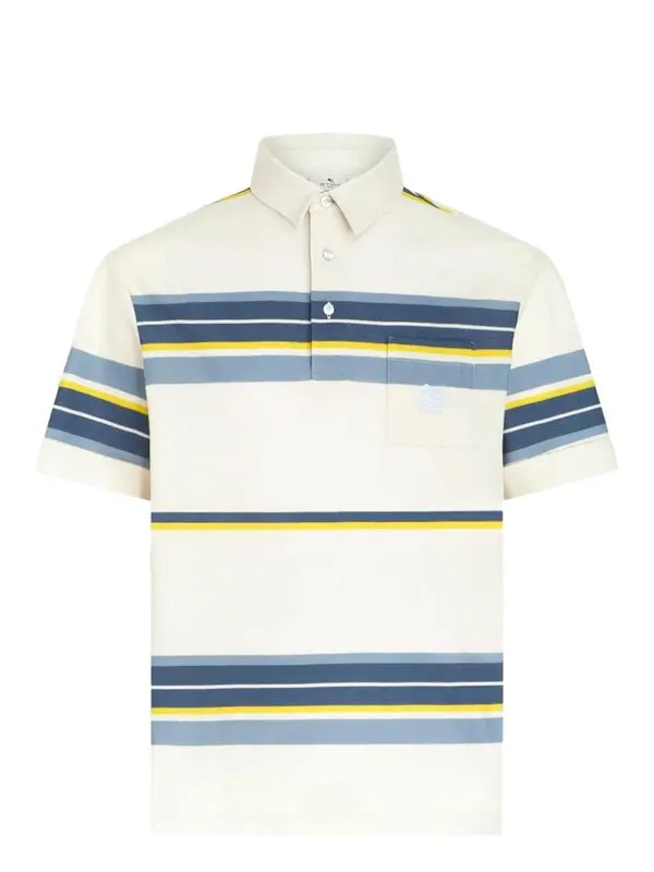 Etro Pegaso-embroidered Striped Polo Shirt - White
