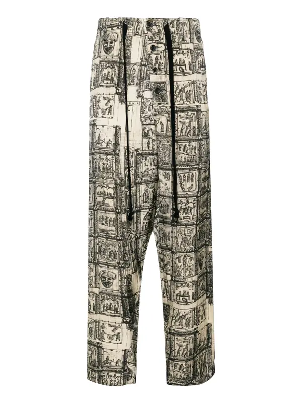 UMA WANG Graphic-print Straight-leg Trousers - Neutrals