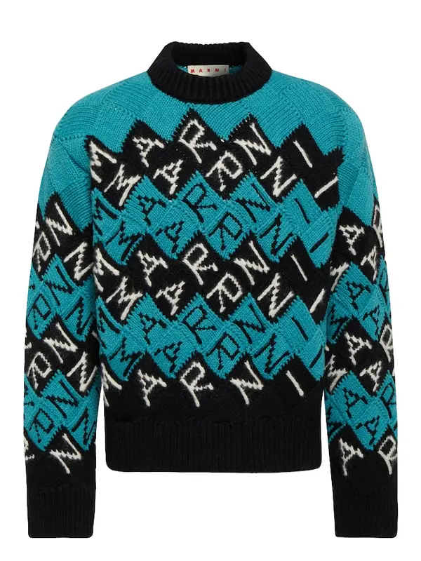 Marni Intarsia Logo Virgin Wool Sweater - Black