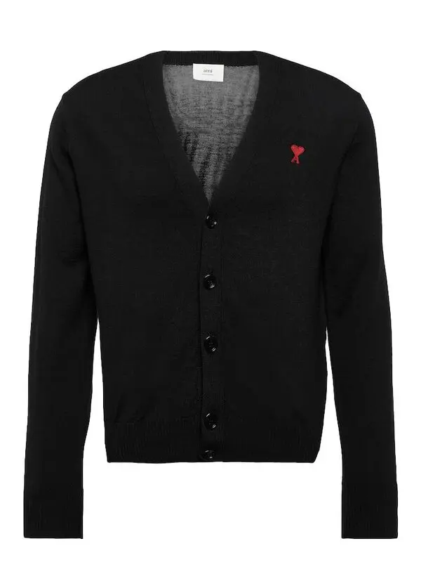 AMI Paris De Coeur Wool Cardigan - Black