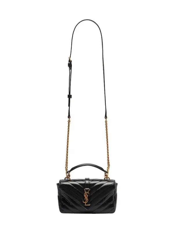 Saint Laurent College Mini Metalassé Leather Shoulder Bag - Black