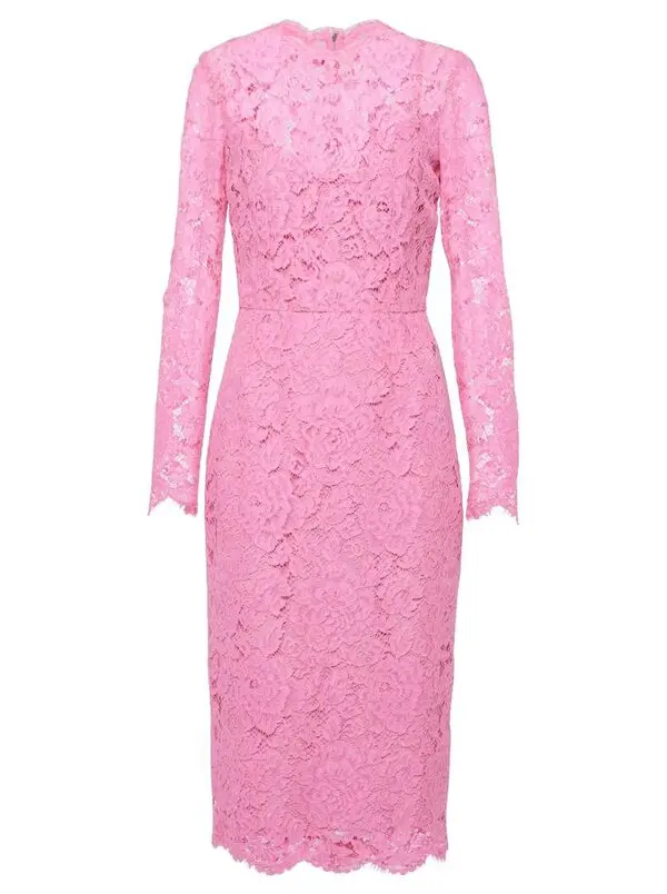 Dolce & Gabbana Floral Lace Midi Dress - Pink