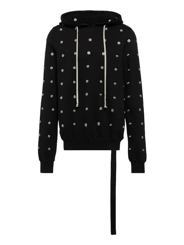 Rick Owens Granbury Studded Cotton Jersey Hoodie - Black