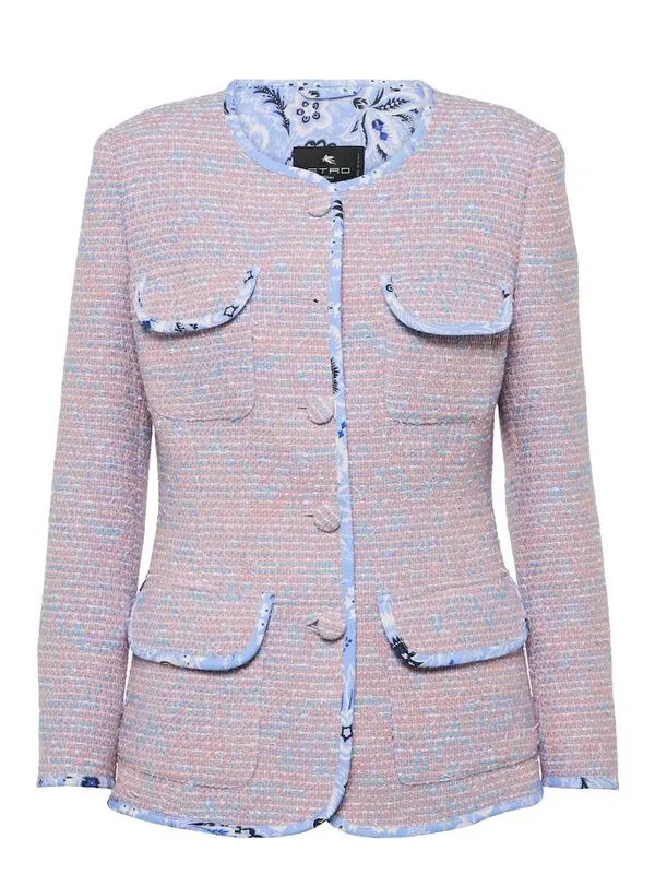 Etro Checked Wool-blend Tweed Jacket - Blue