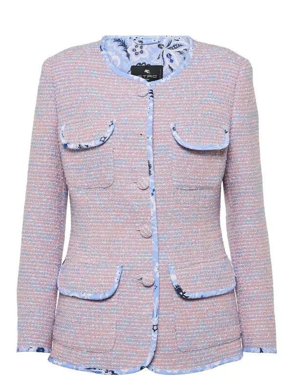 Etro Checked Wool-blend Tweed Jacket - Blue