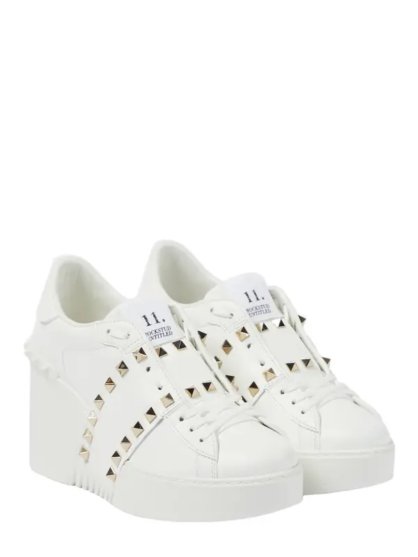 Valentino Garavani Open Disco Leather Wedge Sneakers - White