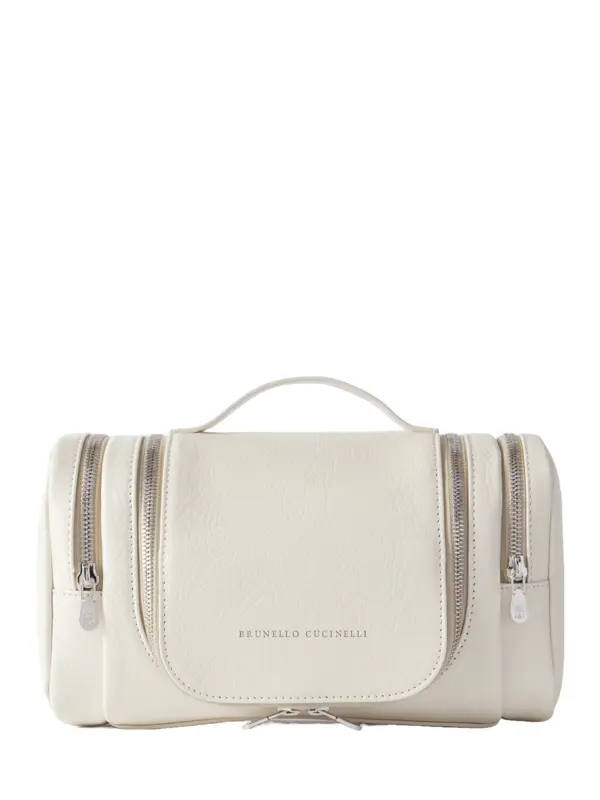 Brunello Cucinelli Textured-leather Cosmetics Case - White