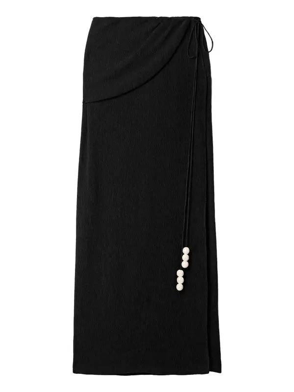 Magda Butrym Draped Embellished Wrap Maxi Skirt - Black