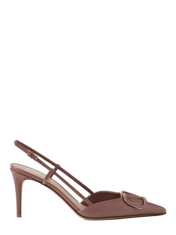 Valentino Garavani Vlogo Patent-leather Slingback Pumps - Brown
