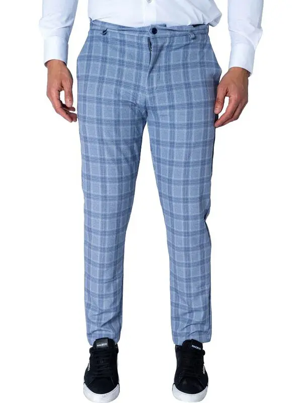 MACEOO Plaid Slim Fit Trousers - Grey