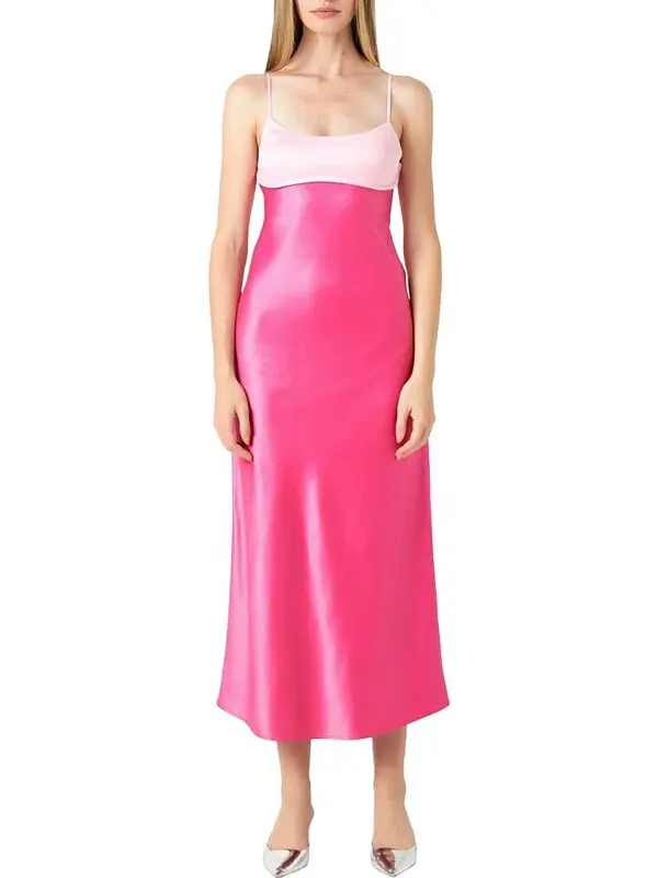 Endless Rose Colorblock Satin Midi Dress - Pink Multi