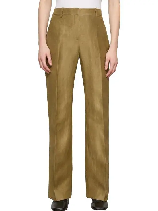Lafayette 148 New York Gates Floral Linen-blend Pants - Khaki Green