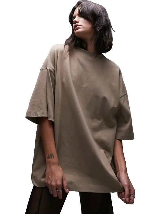 Topshop Oversized Drop Shoulder T-shirt - Beige