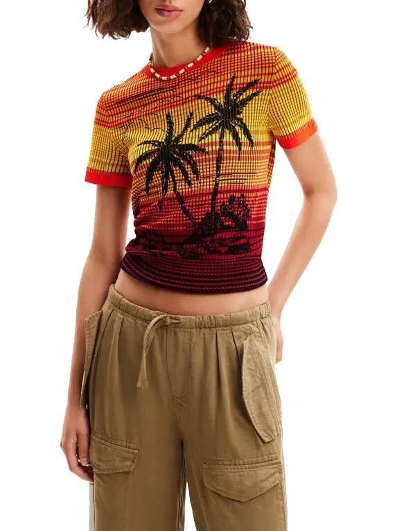 Desigual Palm Tree Knit T-shirt - Orange