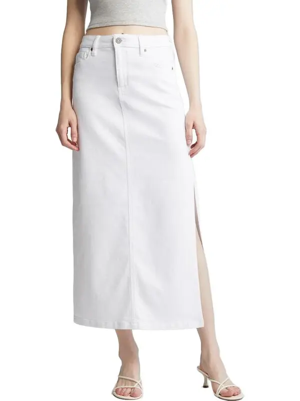 HIDDEN JEANS Side Slit Midi Denim Skirt - White