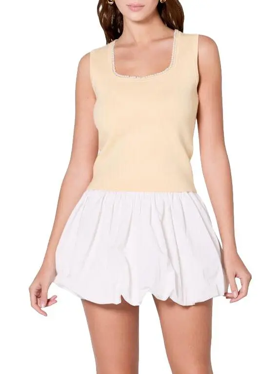 Endless Rose Imitation Pearl Trim Knit Tank - Butter