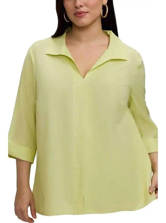 Foxcroft Agnes Three-quarter Sleeve Linen-blend Top - Limoncello