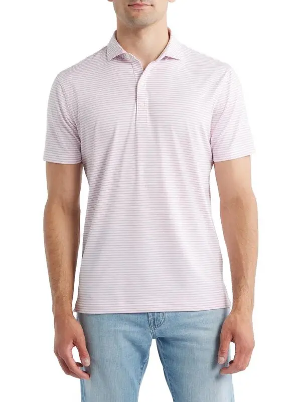Johnnie-o Michael Stripe Performance Golf Polo - White/azalea
