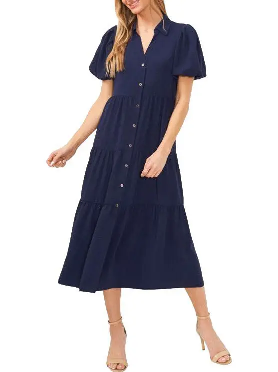 CECE DUPRAZ Tiered Midi Shirt Dress - Classic Navy