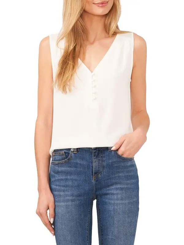CECE DUPRAZ Half Placket Sleeveless Top - New Ivory
