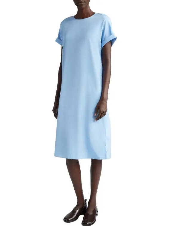 Lafayette 148 New York Roll Cuff Silk Stretch Georgette T-shirt Dress - Sky Blue