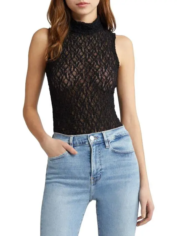 FRAME Mock Neck Sleeveless Top - Black