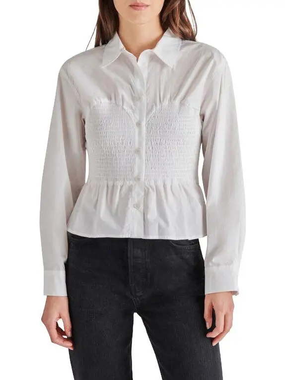 Steve Madden Marisol Smock Detail Cotton Button-up Shirt - White