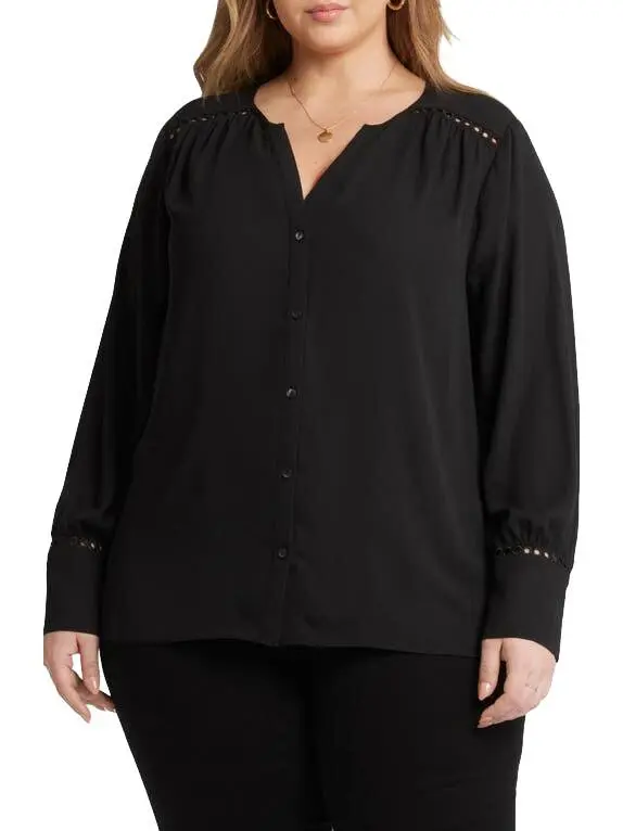 NYDJ Lilana Circle Trim Peasant Top - Black