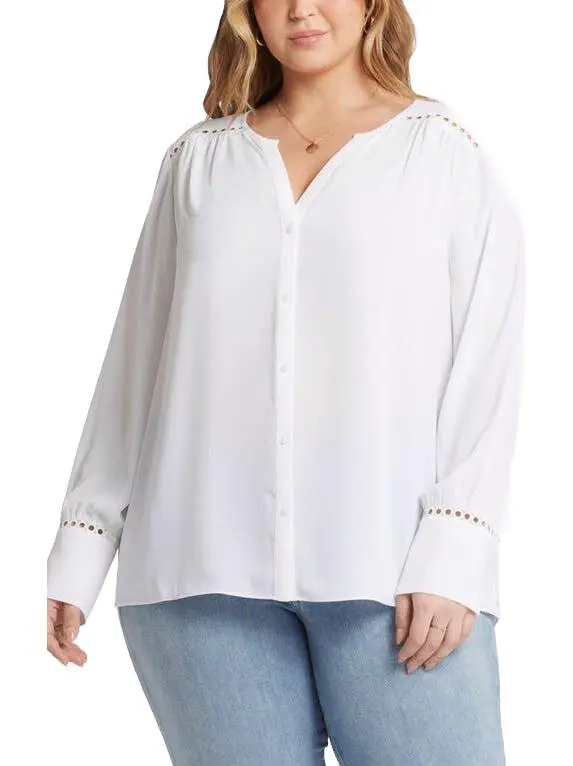 NYDJ Lilana Circle Trim Peasant Top - Optic White