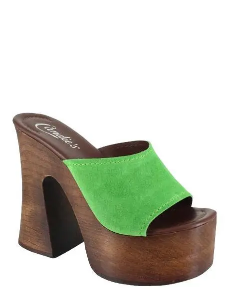 CANDIE'S Mia Platform Slide Sandal - Green Suede