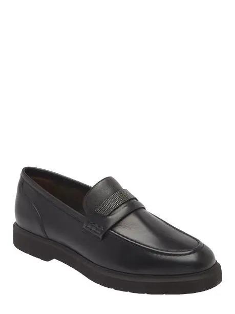 Brunello Cucinelli Monili Trim Leather Loafer - Black