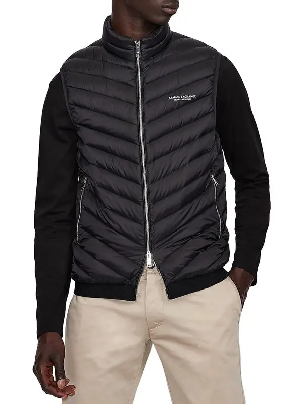 Armani Exchange Packable Down Puffer Vest - Black