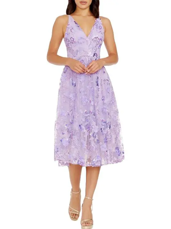 Dress The Population Audrey Embroidered Cocktail Dress - Lavender Multi