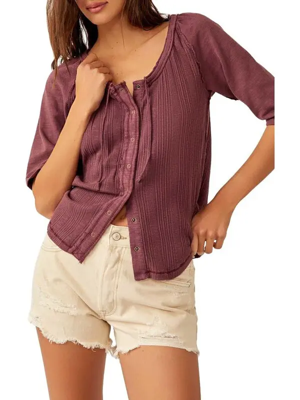 Free People Daisy Snap-up Top - Mauve Wine