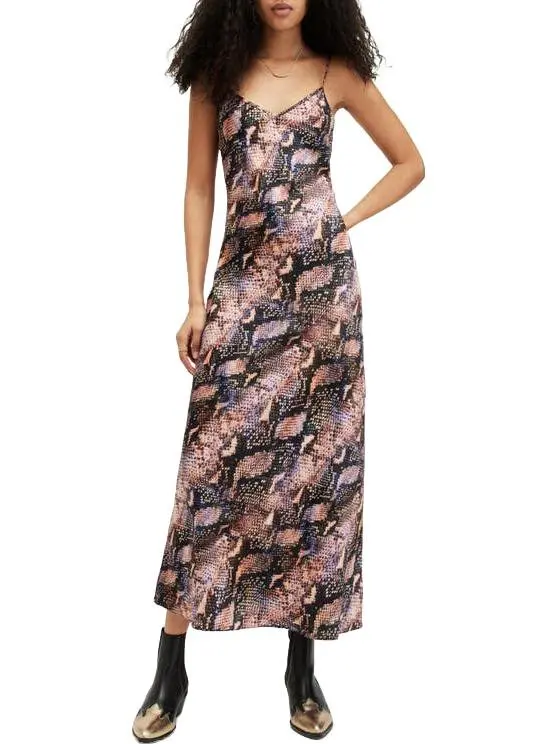 ALLSAINTS Bryony Tahoe Snakeskin Print Slipdress - Tan Brown