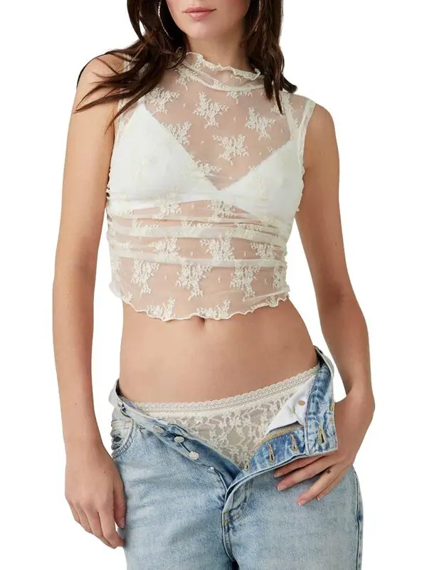 Free People Sheer Lace Tank - Evening Creme