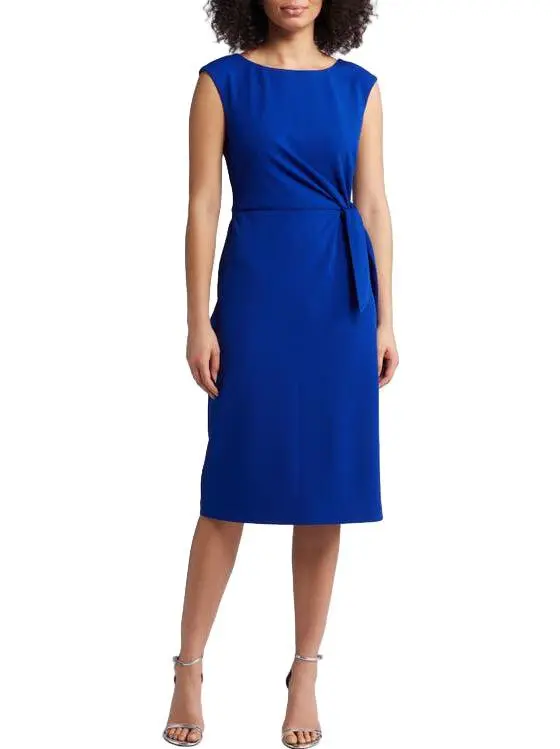 TAHARI ASL Side Tie Crepe Sheath Dress - Cobalt