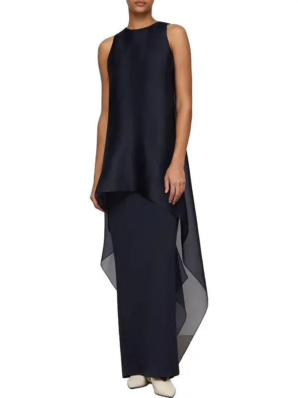 Lafayette 148 New York Tie Back Overlay Sleeveless Silk Column Gown - Ink