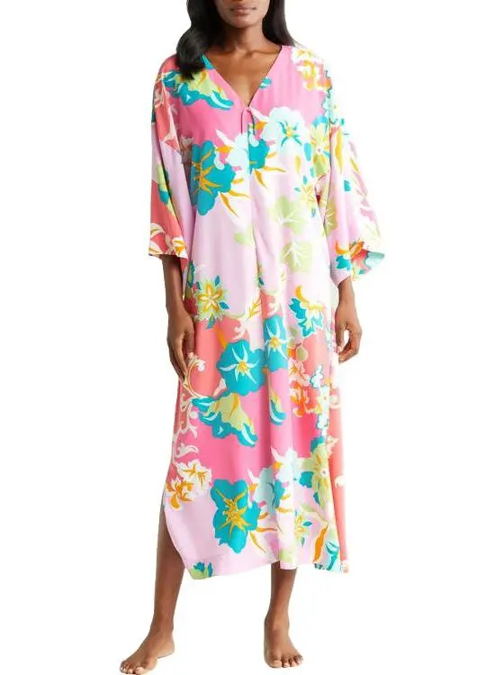 Natori Marabella Floral Caftan - Pink/green