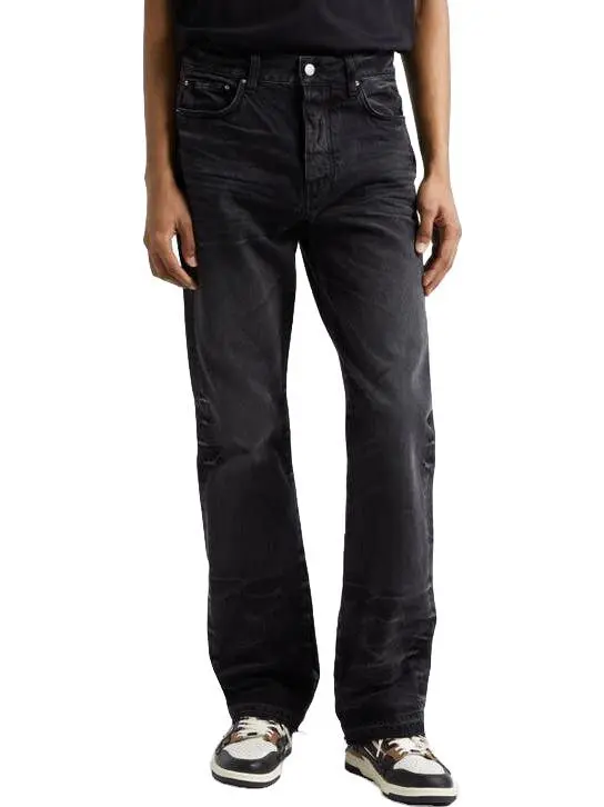 Amiri Frayed Hem Straight Leg Jeans - Faded Black