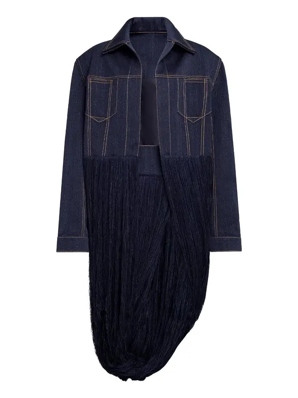 Alaïa Fringed Yarn Knit Wool-denim Twill Jacket - Dark Wash