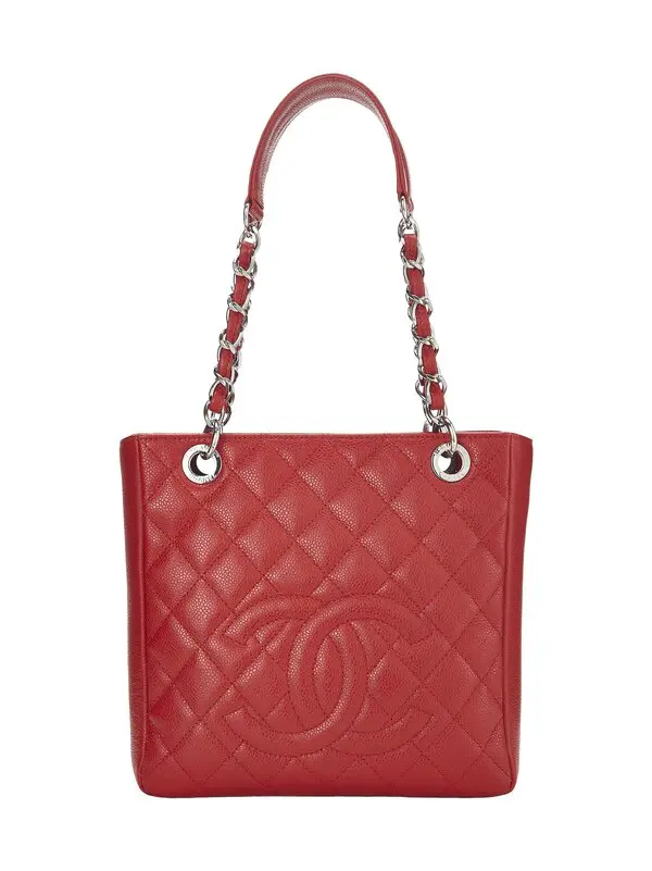 Chanel Quilted Caviar Shopping Tote - Red