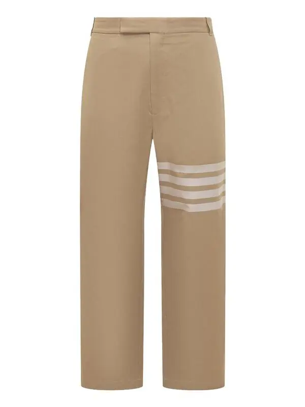 Thom Browne Cotton Trousers With 4-bar Motif - Beige