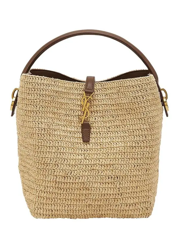 Saint Laurent Le 37 Raffia Bucket Bag - Natural/brick