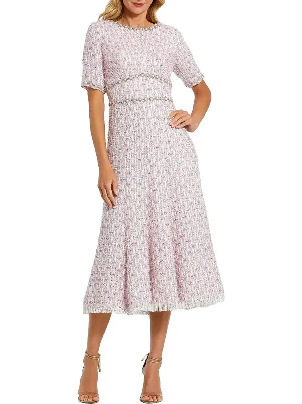 Mac Duggal Beaded Tweed Midi-dress - Pink Multi