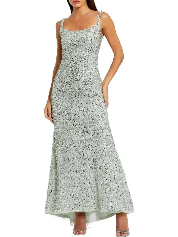 Mac Duggal Sleeveless Sequined Slip Gown - Sage